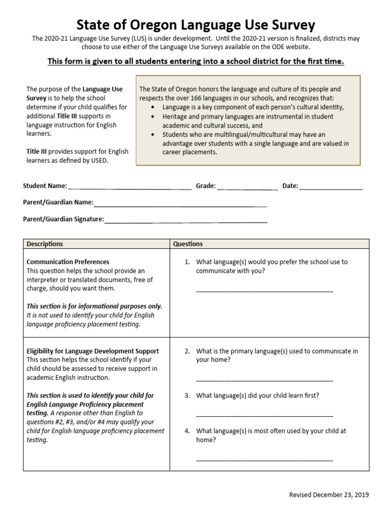 Bridge Language Use Survey - English | PDF | First Language | English ...
