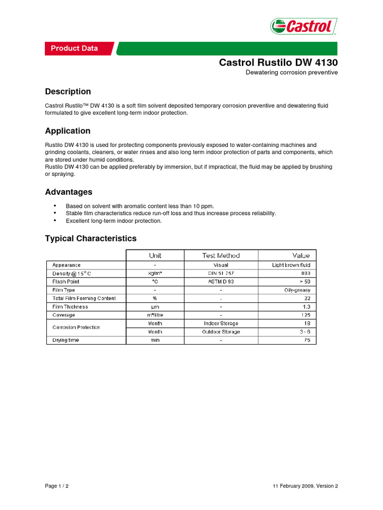 Castrol Rustilo DW4130 | PDF | Corrosion | Humidity