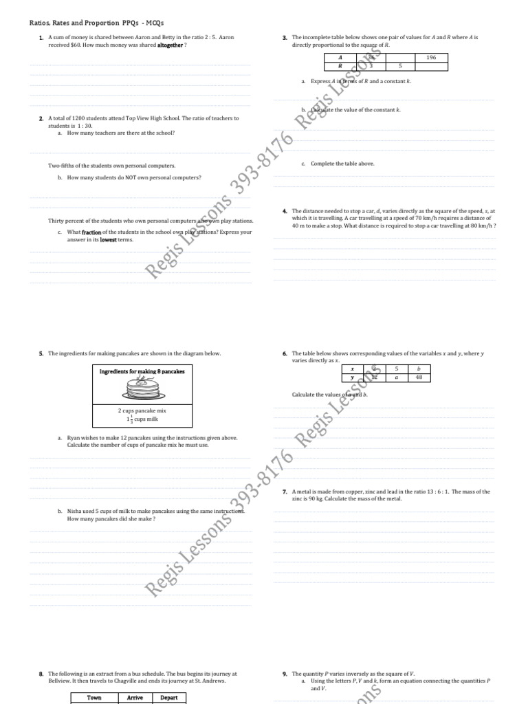 Ratios and Proportions MCQs Guide | PDF | Speed | Ratio