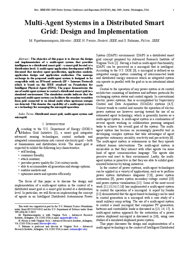 Multi Agent Systems In A Distributed Smart Grid Pdf Distributed