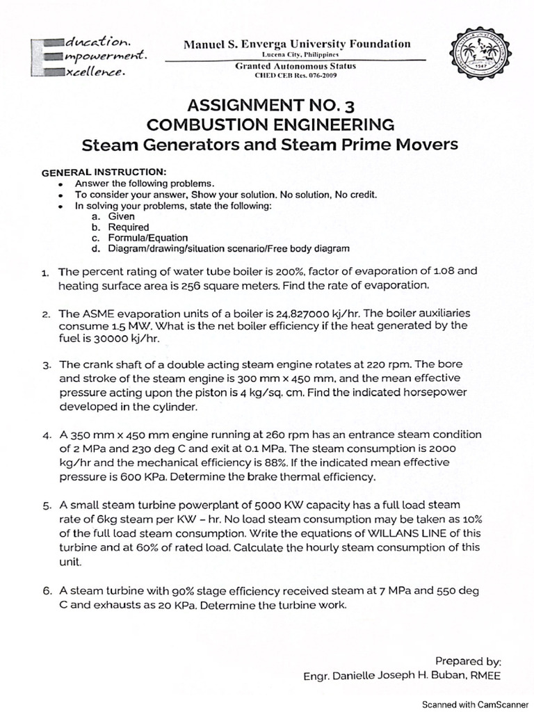 Assignment #3 (Steam Generators and Steam Prime Movers) | PDF