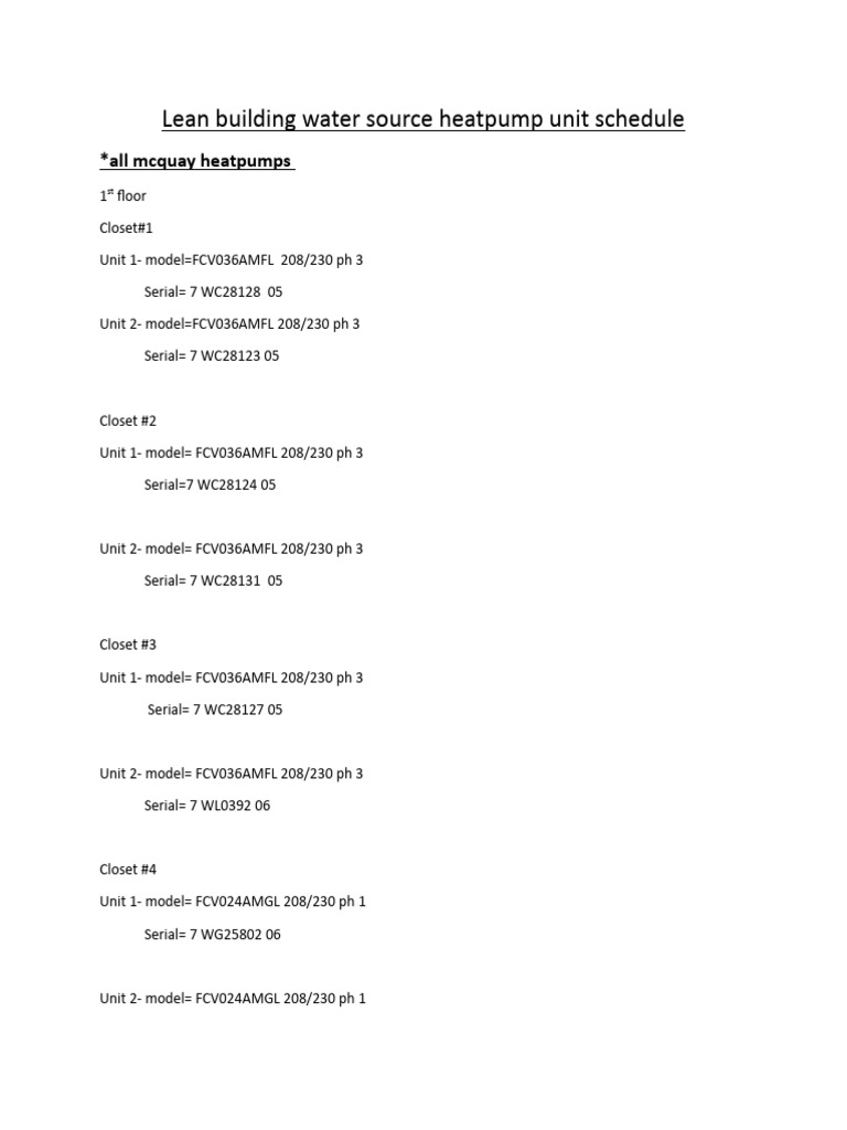 Lean Building Existing WSHP Data | PDF