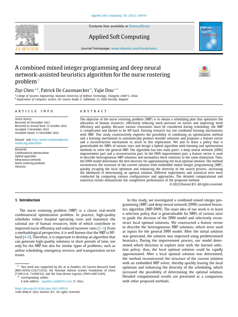 A Combined Mixed Integer Programming and Deep Neural Ntwor Assisted Heuristic Algo For The Nurse ...
