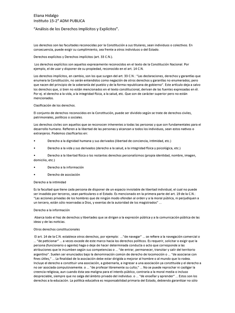 Análisis de Derechos Implícitos y Explícitos | PDF | Derechos ...