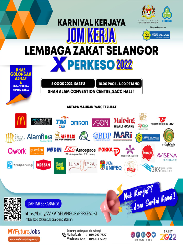 KARNIVAL KERJAYA JOM KERJA LEMBAGA ZAKAT SELANGOR X PERKESO 2022 | PDF
