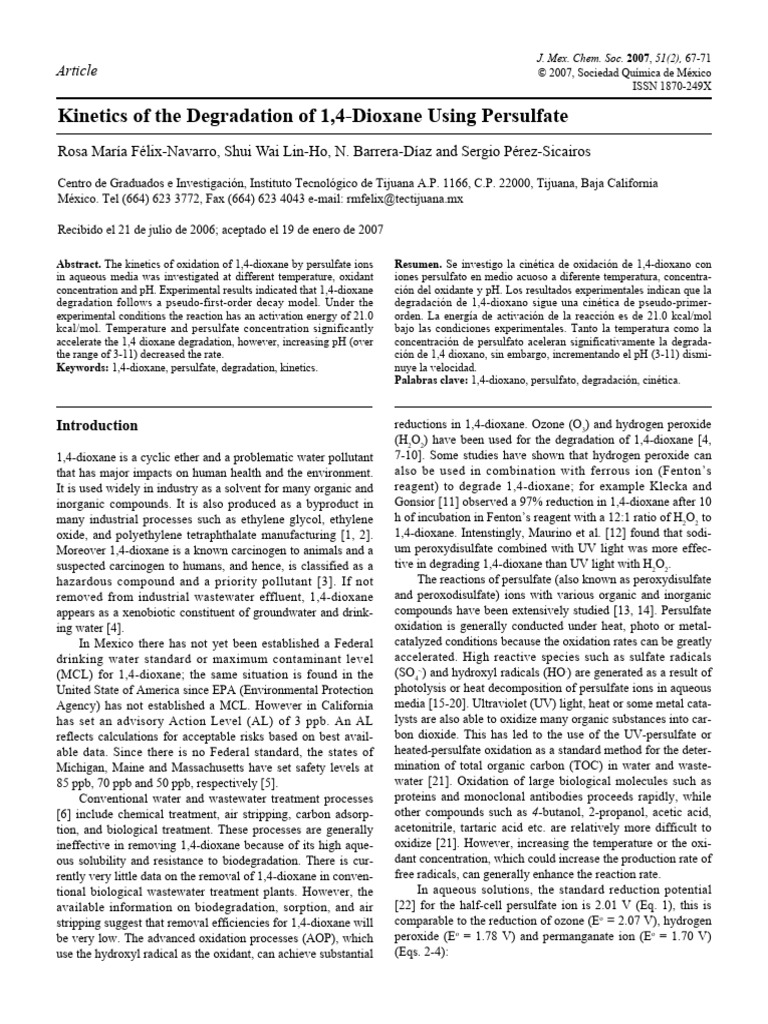 Kinetics of The Degradation Dioxane | PDF | Reaction Rate Constant ...