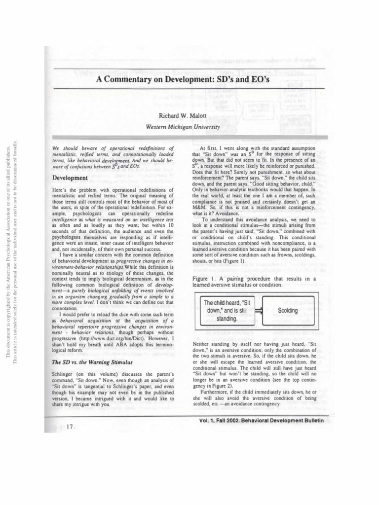 Richard Malott - A Commentary On Development: SD's and EO's | PDF | Behaviorism | Cognitive Science