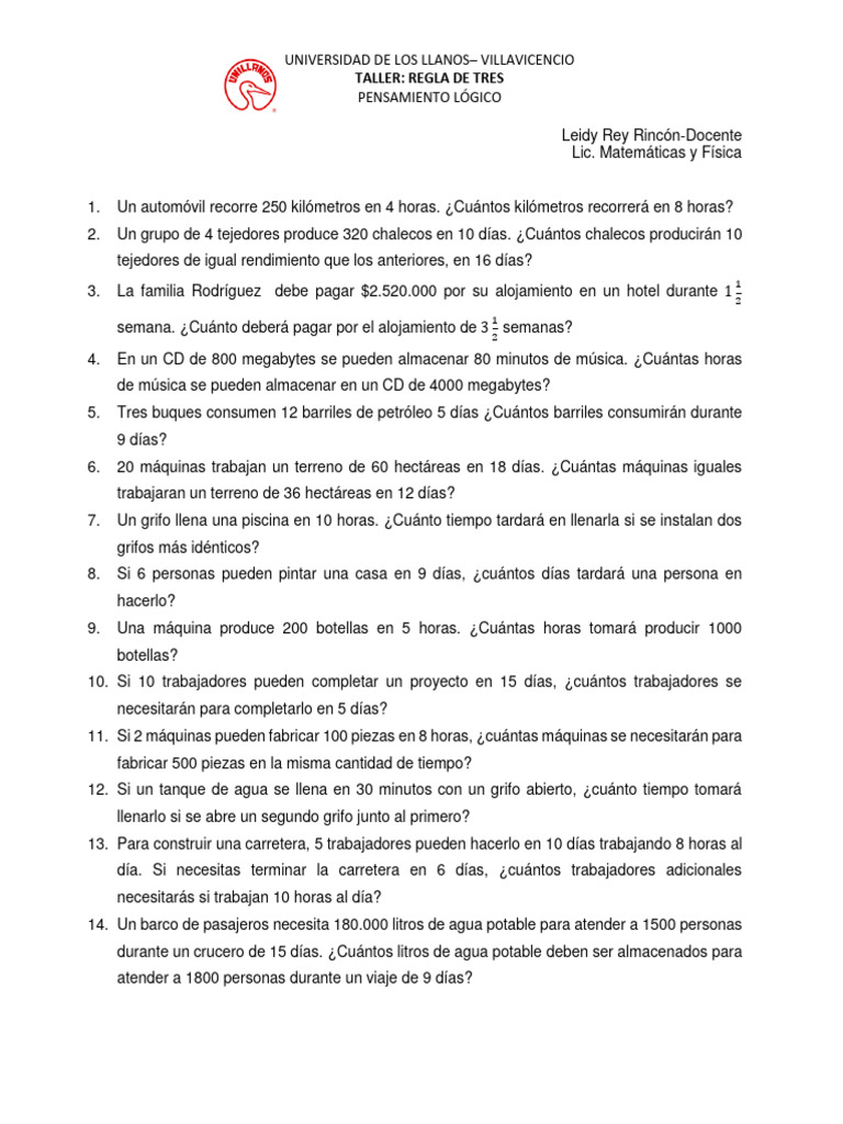 Taller Regla de Tres | PDF