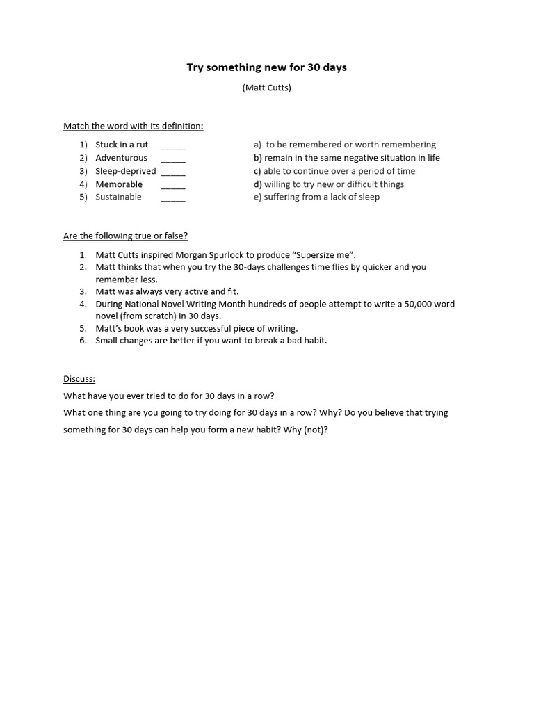 Try Something New For 30 Days | PDF