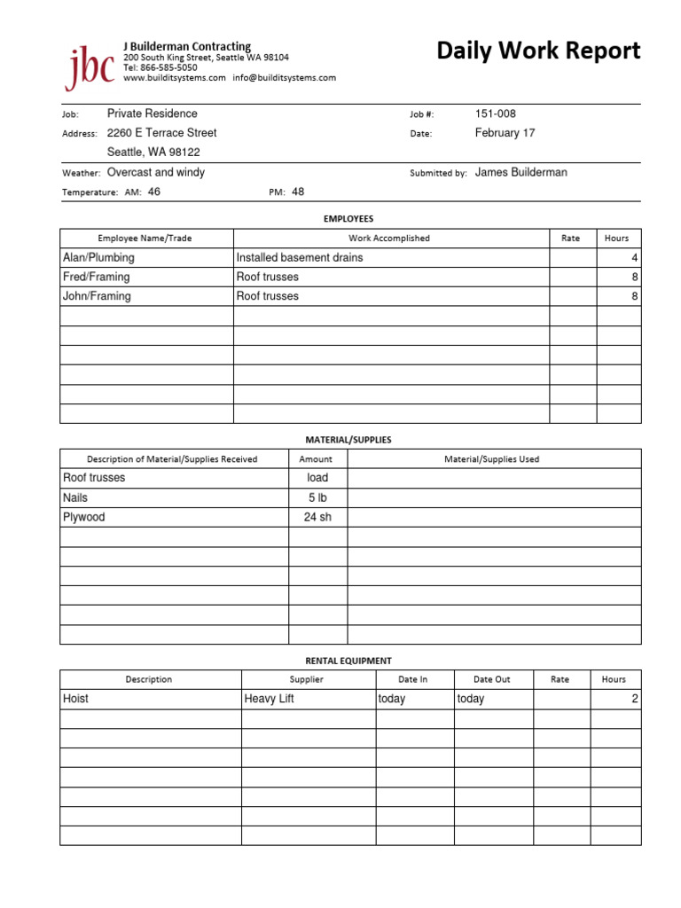Daily Work Report for Construction | PDF | Building | Civil Engineering