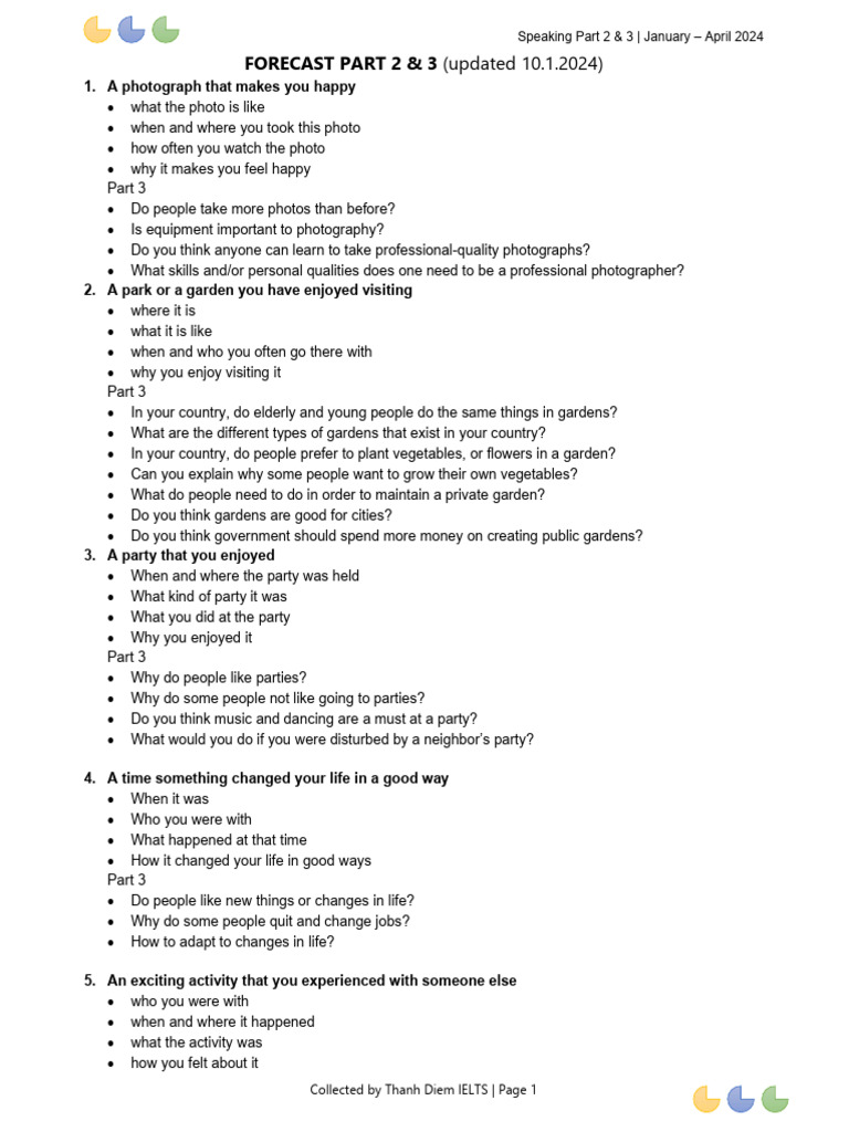Speaking Part 2 Quý 1 2024 | PDF | Science | Conversation