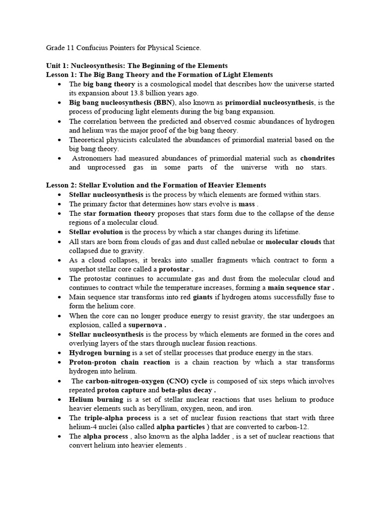 Grade 11 Confucius Pointers For Physical Science | Download Free PDF | Stars | Atoms