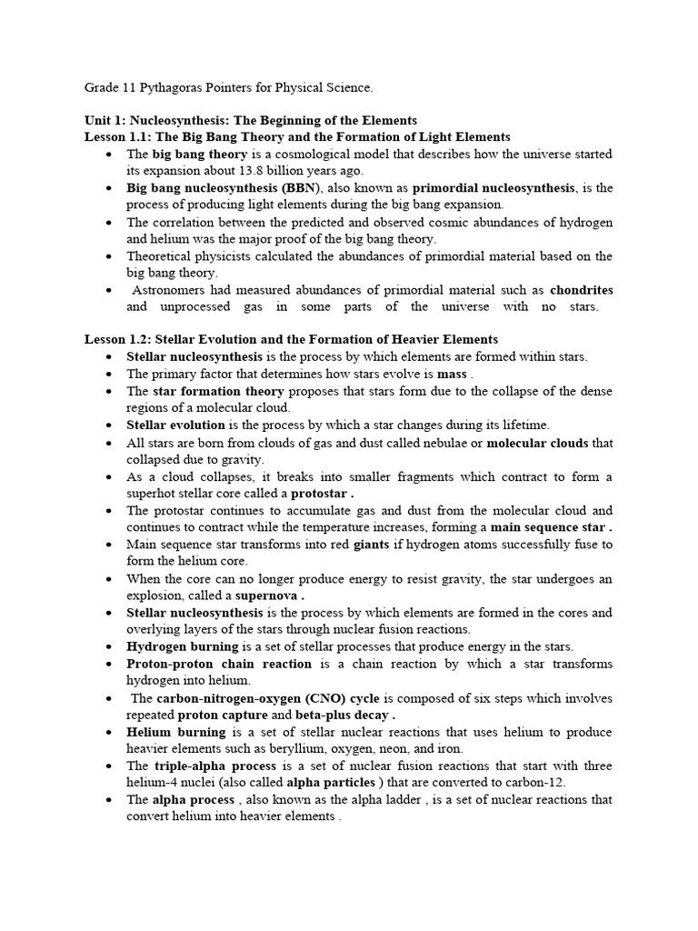 Grade 11 Pythagoras Pointers For Physical Science | PDF | Atoms | Stars