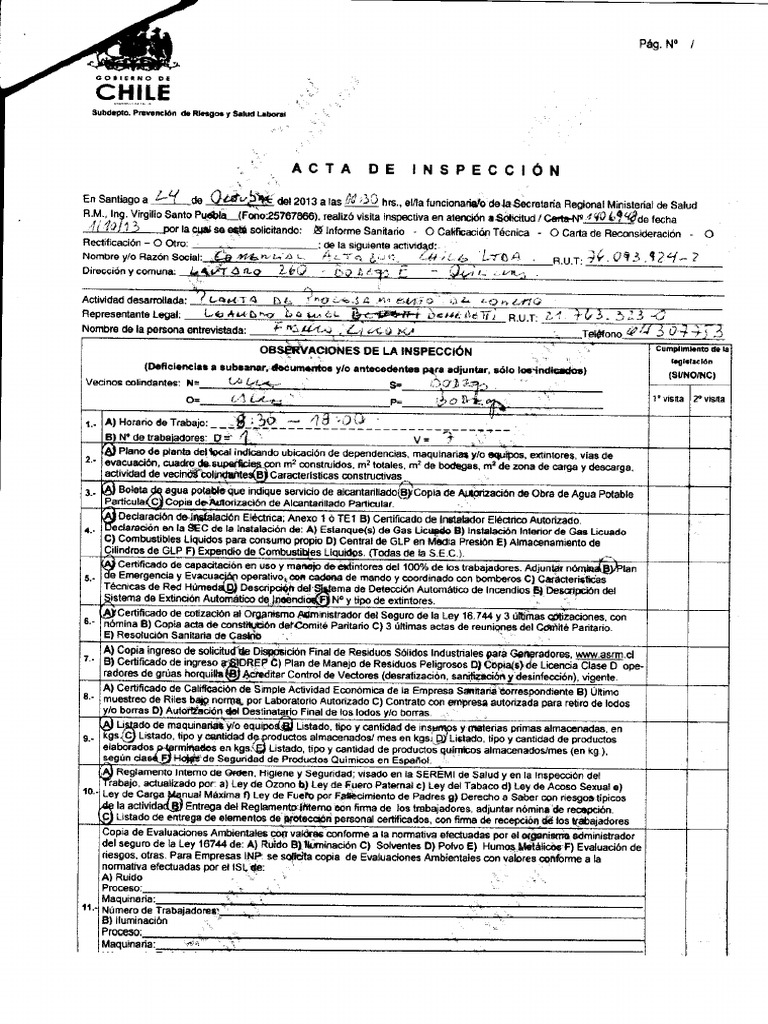 Acta de Inspeccion | PDF