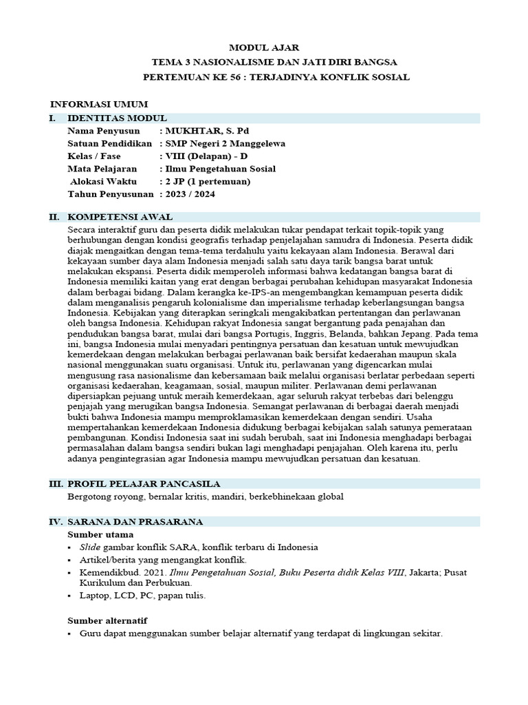Konflik Sosial dan Nasionalisme Indonesia | PDF | Karier & Perkembangan | Ilmu Sosial