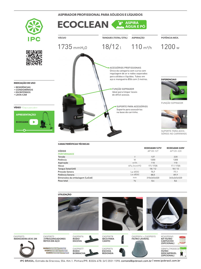 Ecoclean - Aspirador Profissional - Solidos e Liquidos - Ficha Tecnica | PDF | Atmosfera | Líquidos