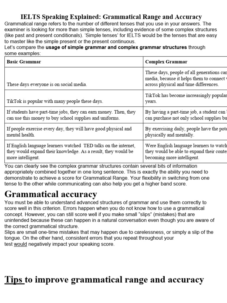 IELTS Speaking: Grammar Mastery Guide | PDF | English Grammar | Verb