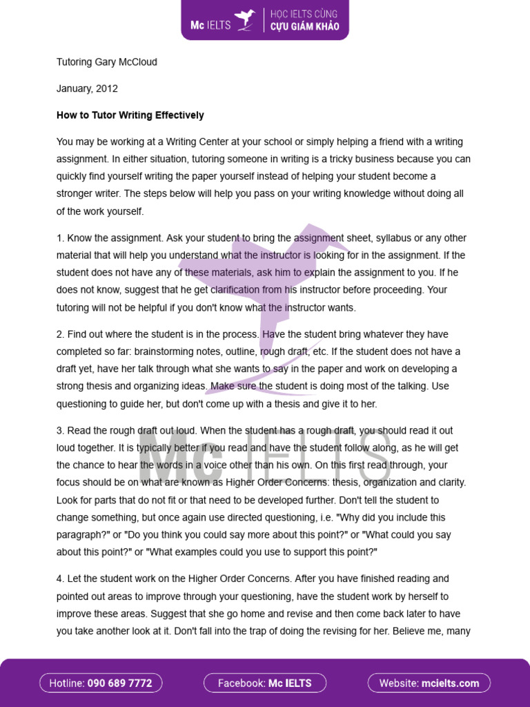 Tutoring Writing Effectively MC IELTS | PDF | Cognitive Science | Cognition
