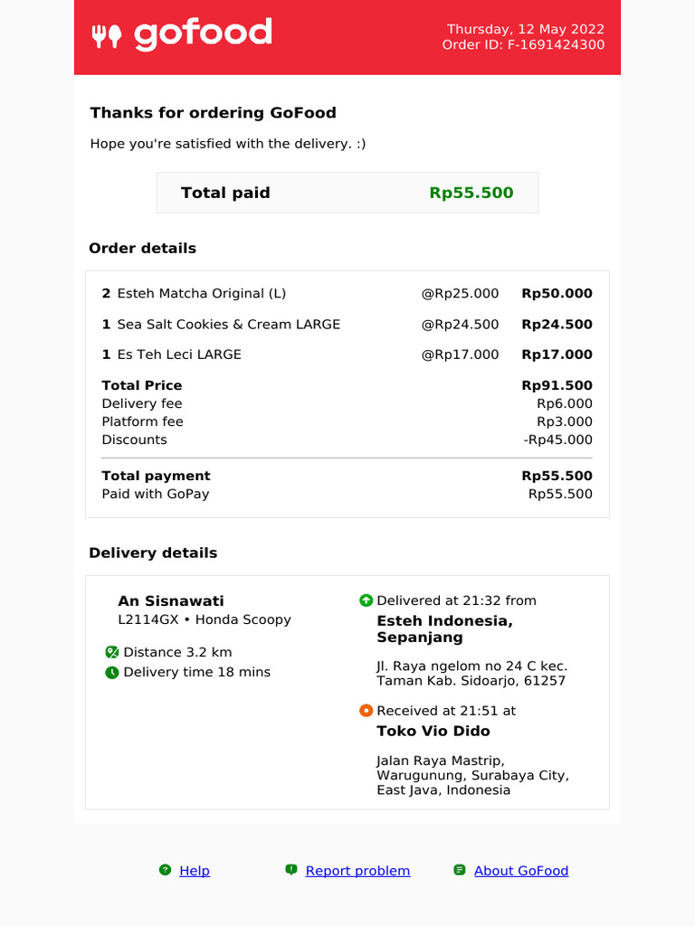 GoFood Order Summary - May 12, 2022 | PDF