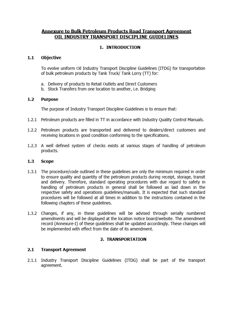 Itdg (Oil Industry Transport Discipline Guidelines) Word File | PDF | Speed Limit | Truck