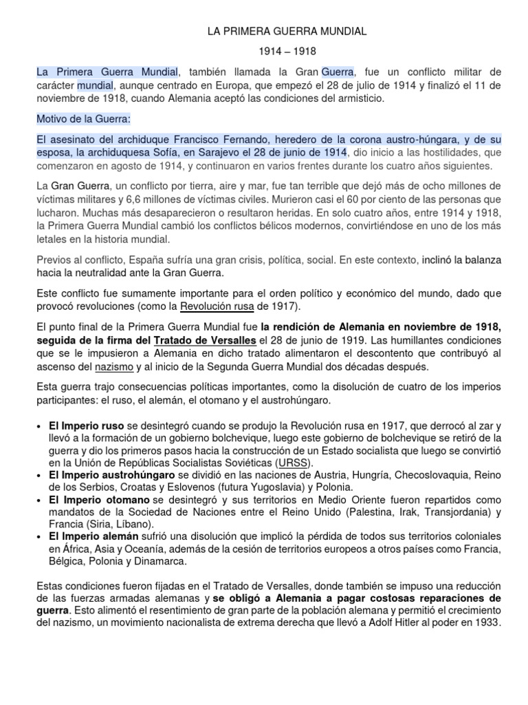 LA PRIMERA GUERRA MUNDIAL | PDF | Primera Guerra Mundial | Austria Hungría
