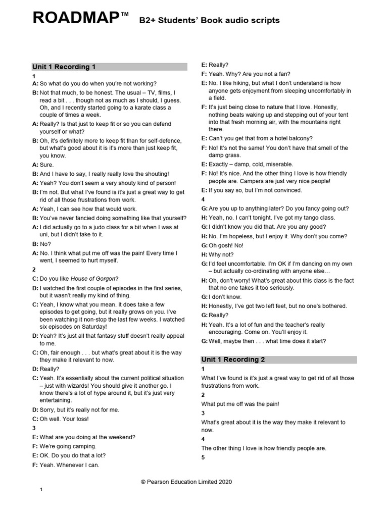 Students Book - Audio Scripts B2+ Book 1 | PDF
