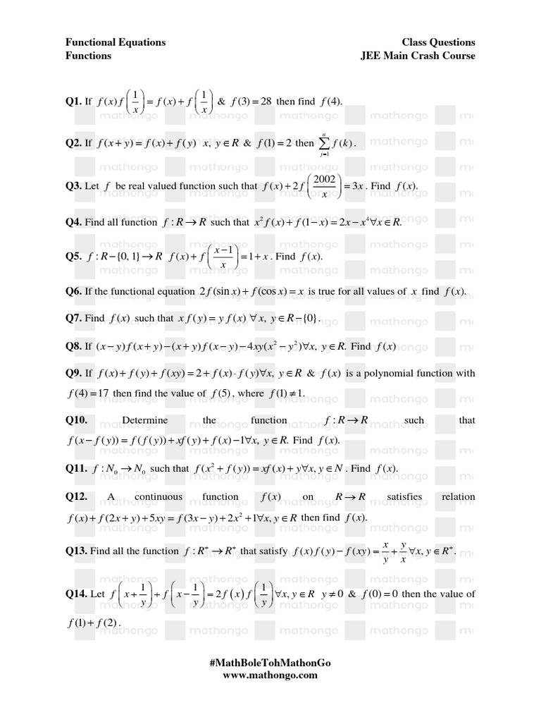 Functional Equations - Class Question - JEE Main Crash Course-1 | PDF | Mathematics | Algebra
