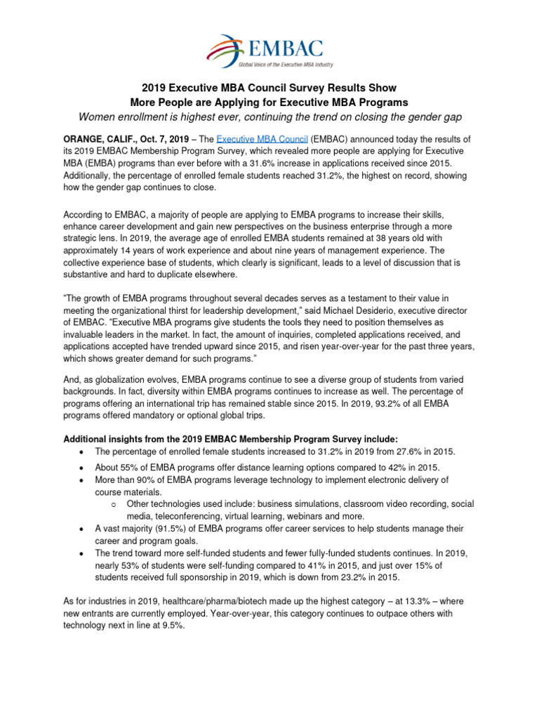 Embac Annual Member Survey 2019 | PDF | Master Of Business ...