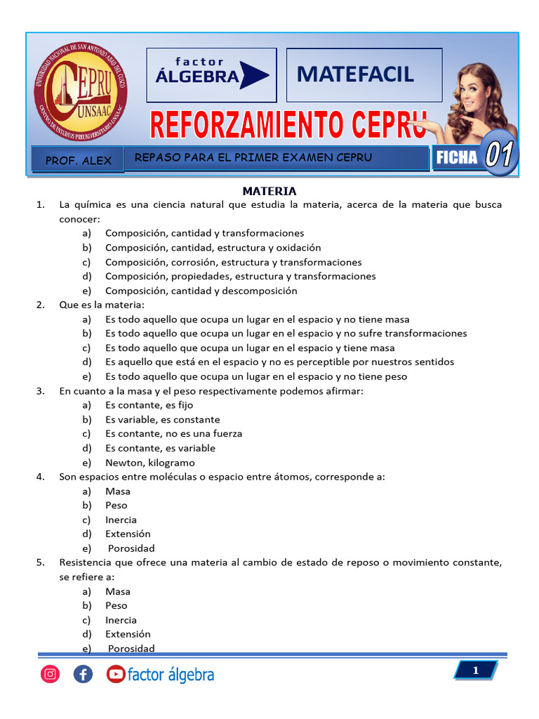 Primer Examen Cepru Ord 2024-1 | PDF | Enlace covalente | Enlace químico
