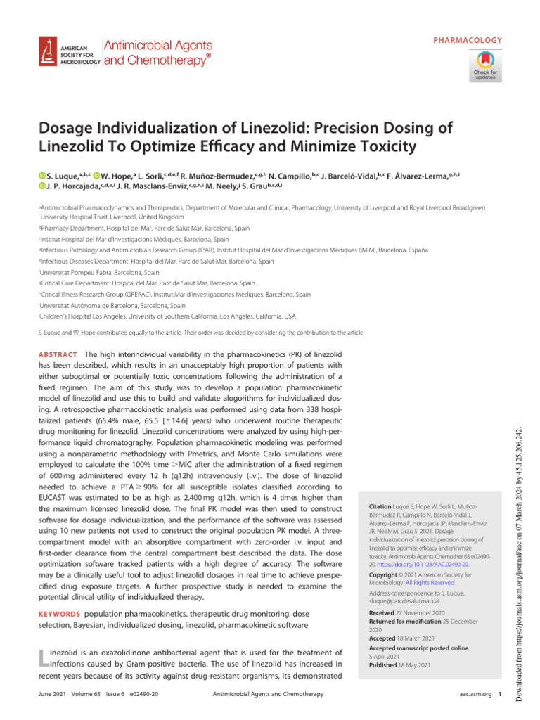 Dosage individualization of Linezolid_Precision dosing of Linezolid to ...