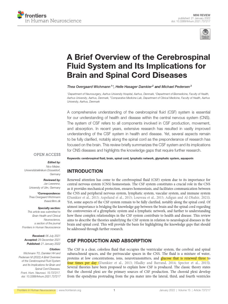 A Brief Overview of The Cerebrospinal Fluid System and Its Implications ...