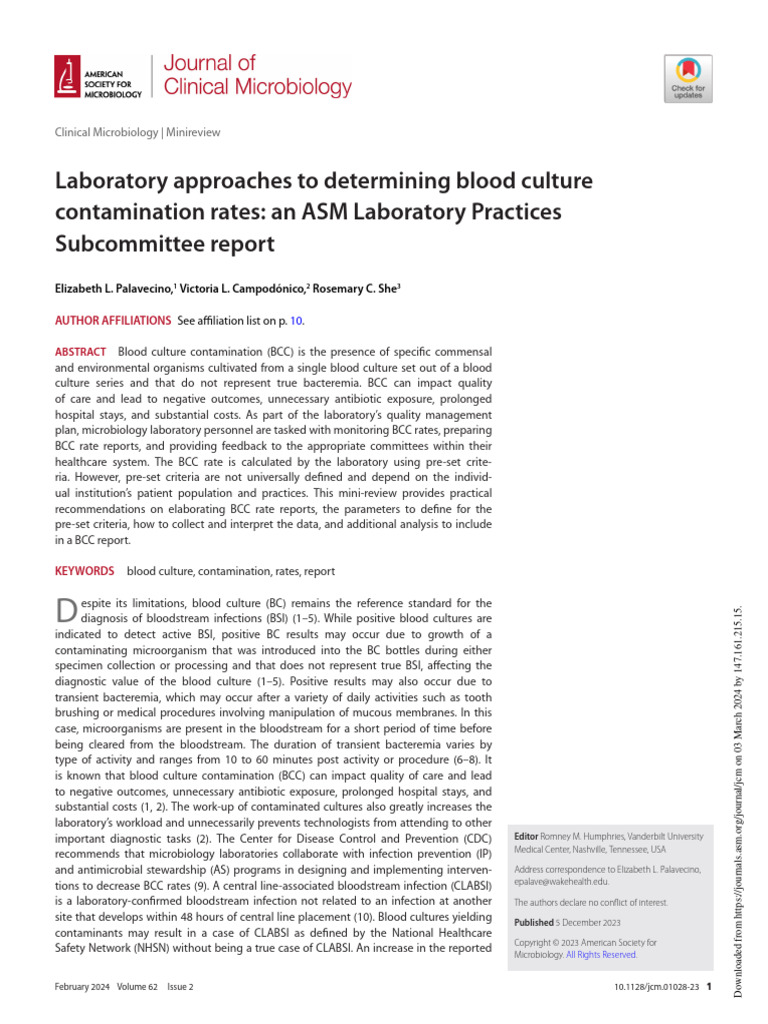 Laboratory Approaches To Determining Blood Culture Contamination Rates ...