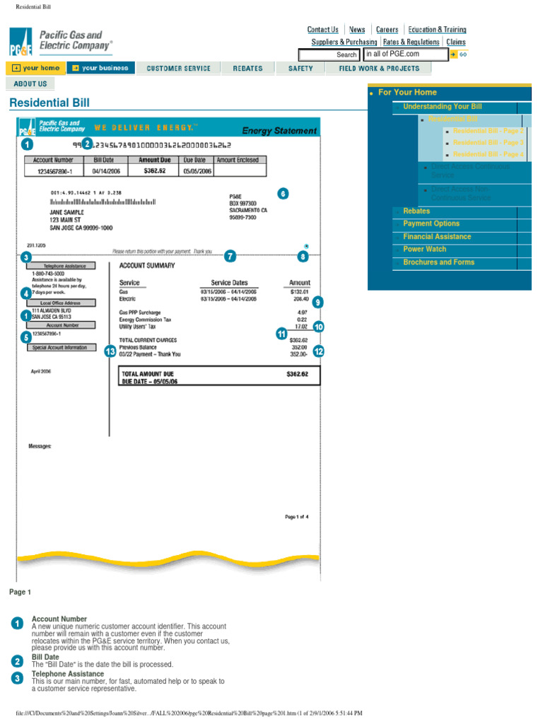 Pge Sample Utility Bill - 2 | PDF | Taxes | Pacific Gas And Electric ...