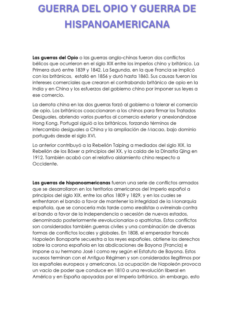 GUERRA DEL OPIO Y GUERRA HISPANOAMERICANA | PDF | Imperio español