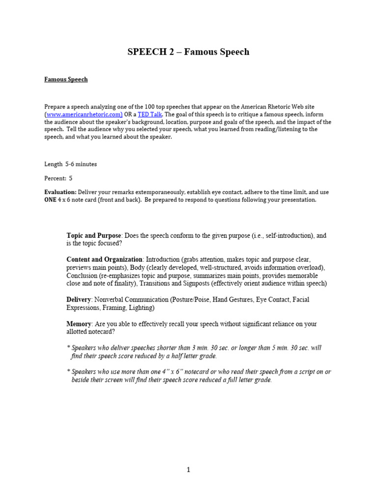 Famous Spech Official Outline - 2023 | PDF | Public Speaking ...