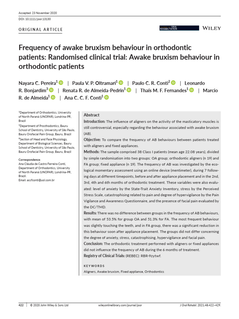 Frequency of Awake Bruxism Behaviour in Orthodontic Patients | PDF ...