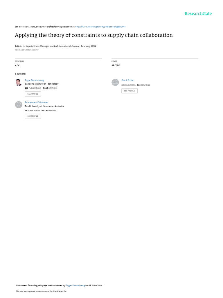 Applying The Theory of Constraints To Supply Chain | PDF | Supply Chain ...