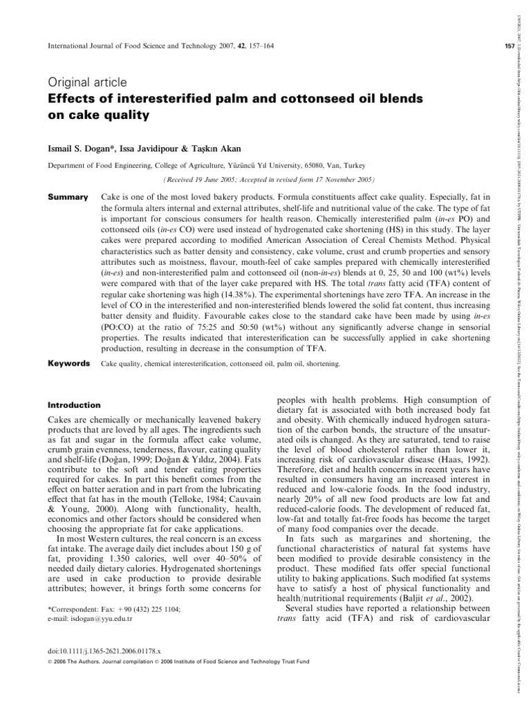 Int J of Food Sci Tech - 2006 - Dogan - Effects of Interesterified Palm ...