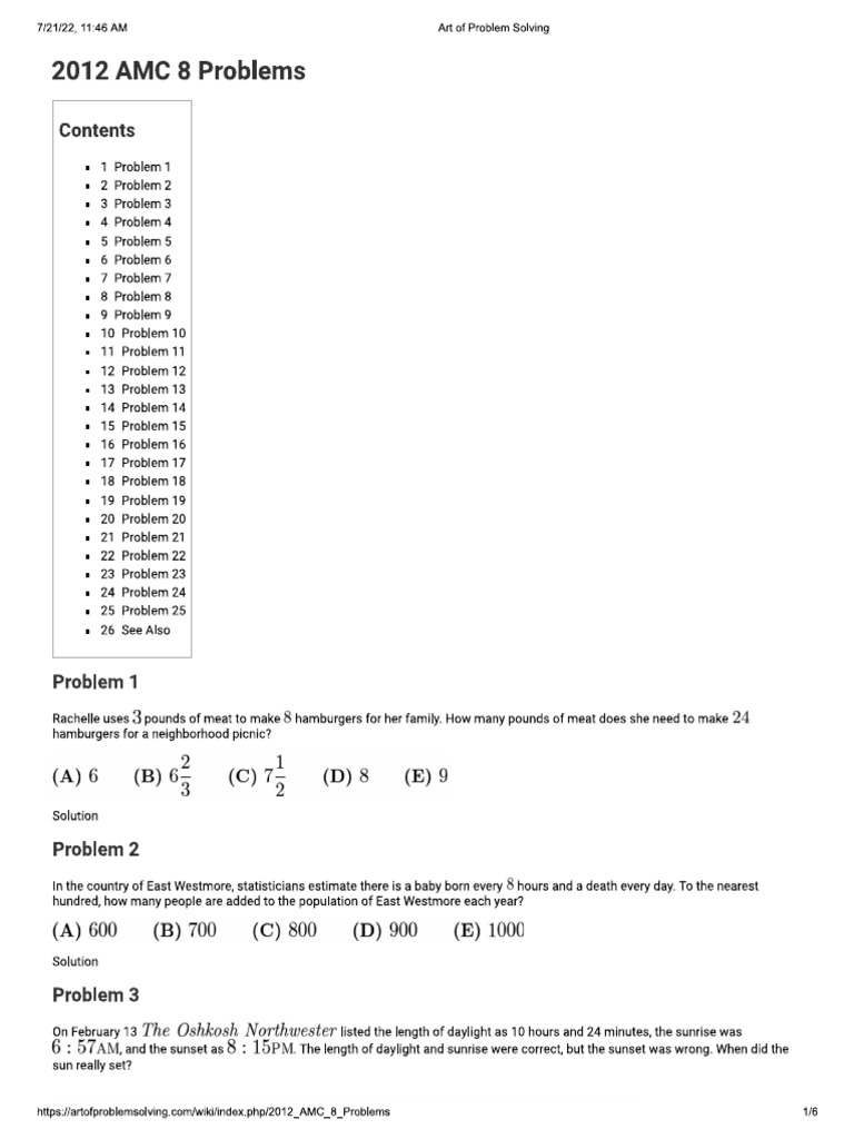 2012 AMC 8 Problems | PDF