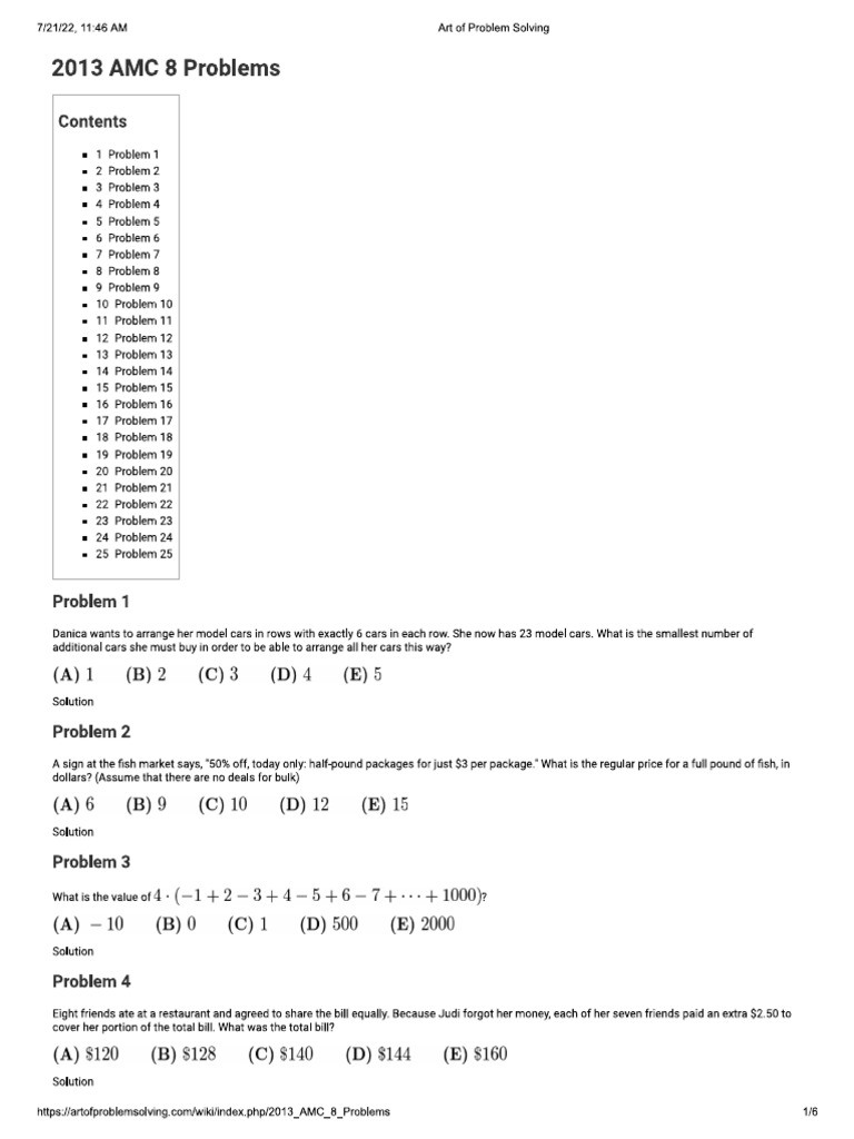 2013 AMC 8 Problems | PDF