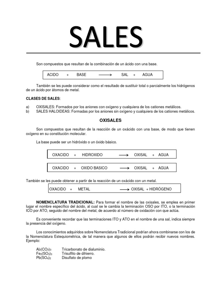 Oxisales y Sales Haloideas | PDF | Sal (química) | Sustancias químicas