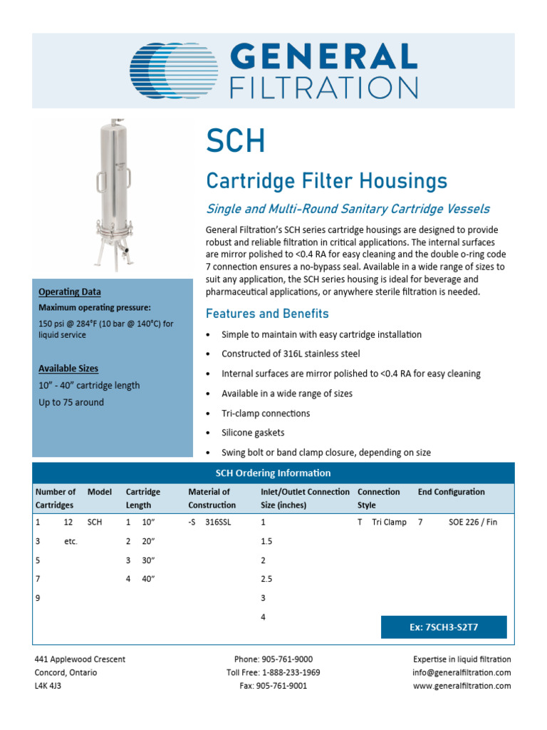 Data Sheet SCH Filter Housings | PDF | Filtration | Water Pollution