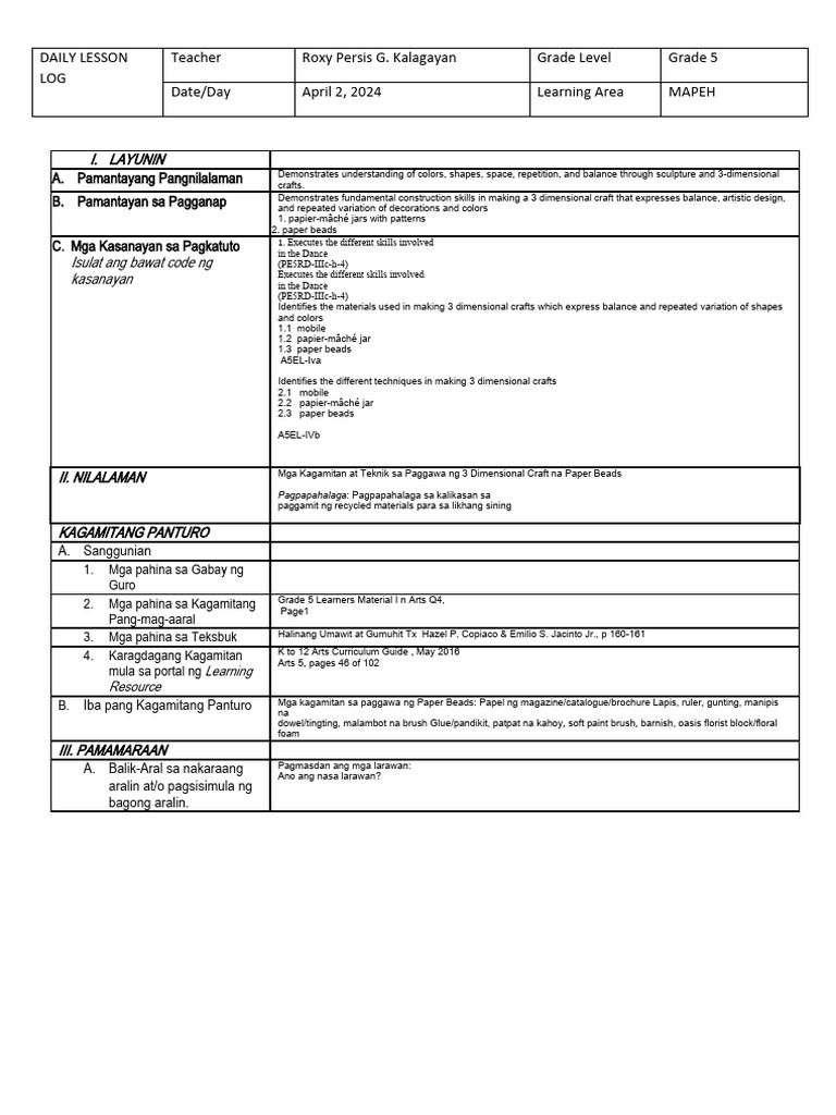 Mapeh 5-Q4-Week-1-April-2 | PDF