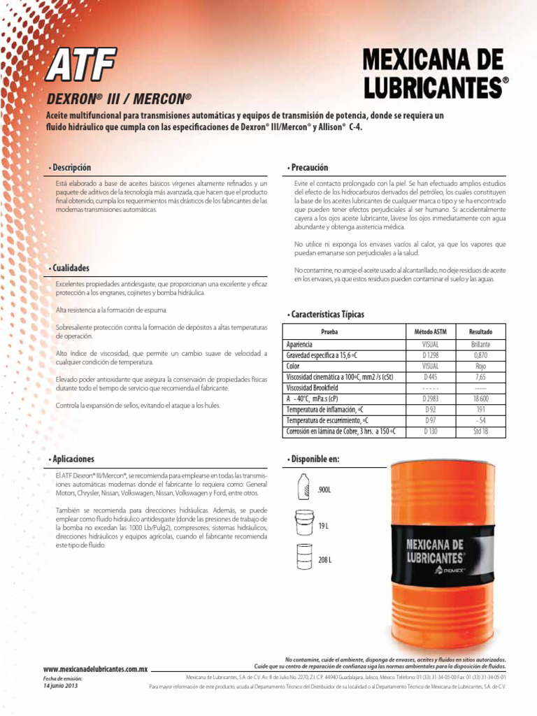 Akron Dexron Iii - Mercon | PDF | Petróleo | Lubricante