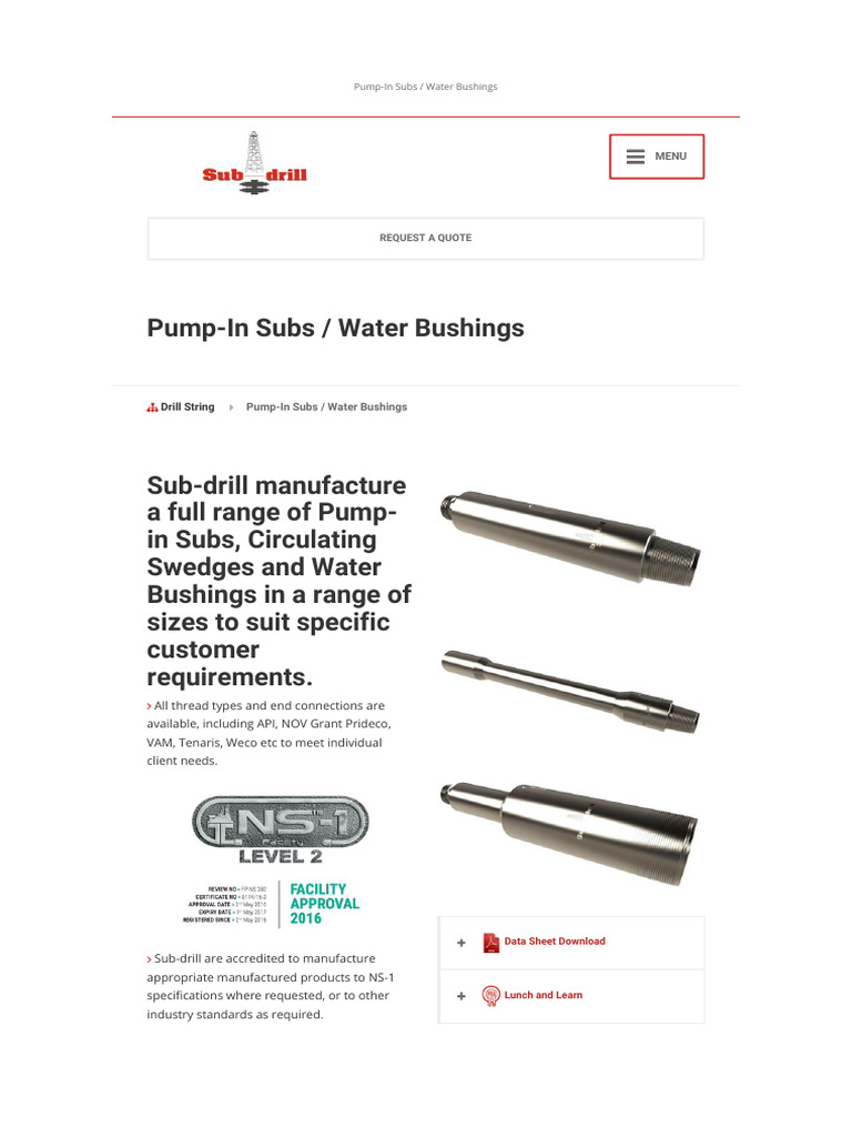 Pump-In Subs - Water Bushings - Information | PDF | Drill