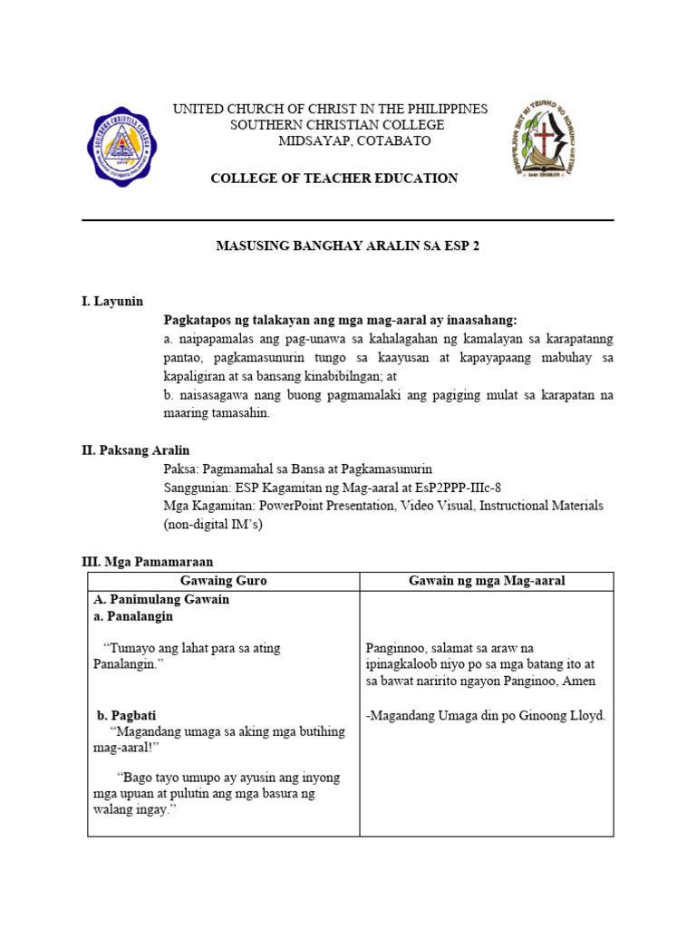MASUSING-BANGHAY-ARALIN-SA-ESP-II | PDF