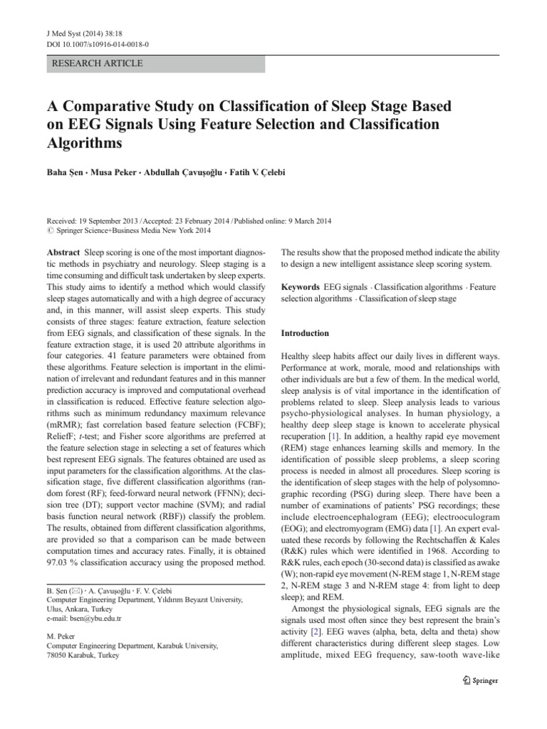 A Comparative Study On Classification of Sleep Stage Based On EEG Signals Using Feature ...
