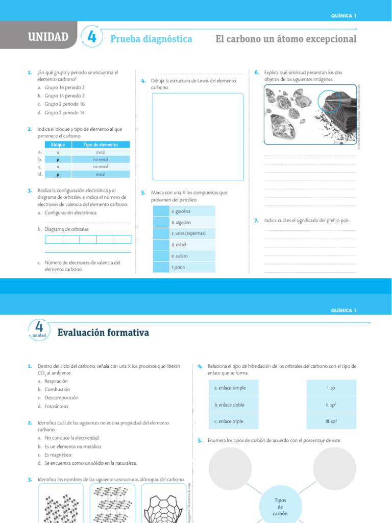 Evaluaciones Quimica 1bgu U4 Pdf Carbón Enlace Químico
