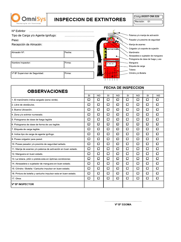 SGSST-FT.026 Formato Inspección de Extintores | PDF