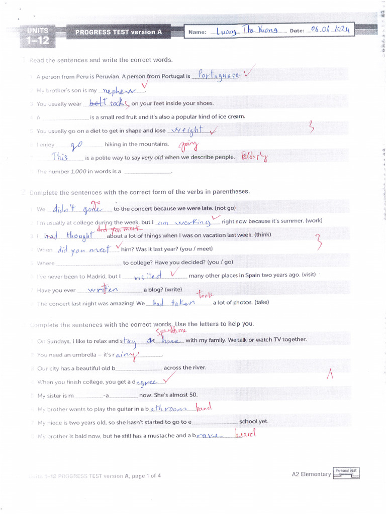 Progress Test Version A-10052020173136 | PDF